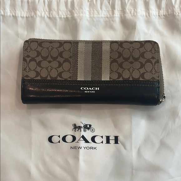 Coach | Bags | Coach Signature Stripe Wallet In Brown And Tan | Poshmark
